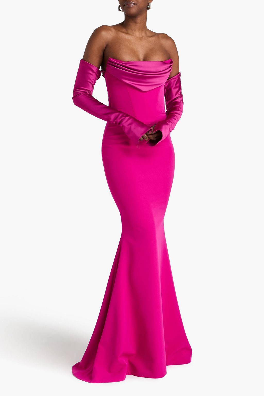 RHEA COSTA Raven off-the-shoulder draped satin-trimmed crepe gown | THE ...