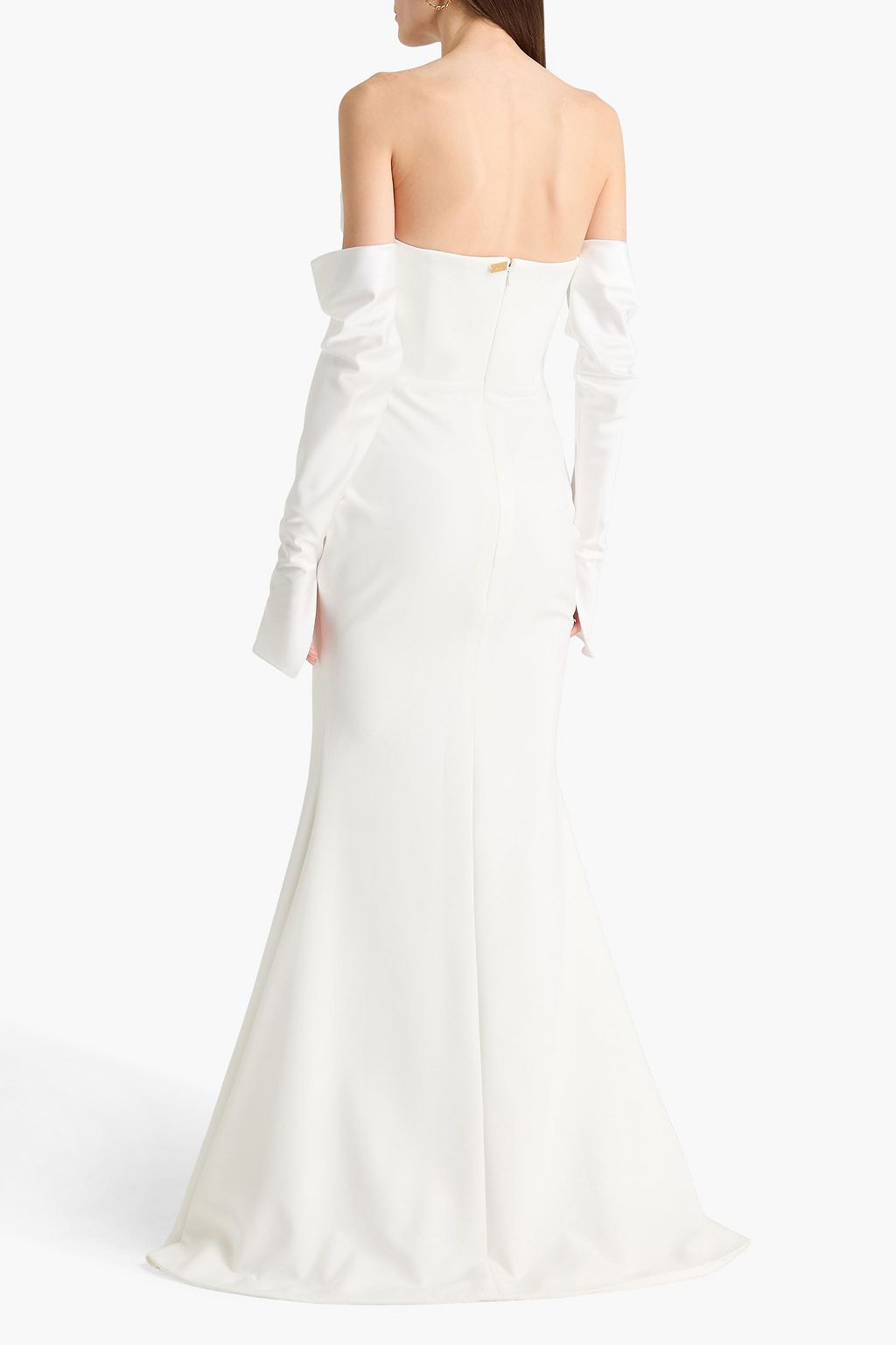 RHEA COSTA Raven off-the-shoulder draped satin-trimmed crepe gown | THE ...
