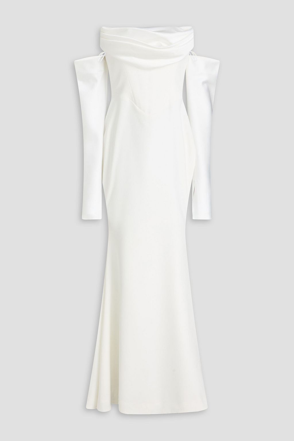 RHEA COSTA Raven off-the-shoulder draped satin-trimmed crepe gown | THE ...