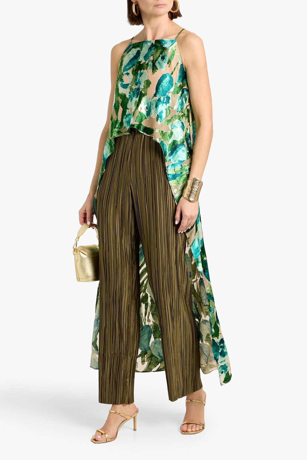 CULT GAIA Samuela asymmetric silk-blend devoré-velvet top | THE OUTNET
