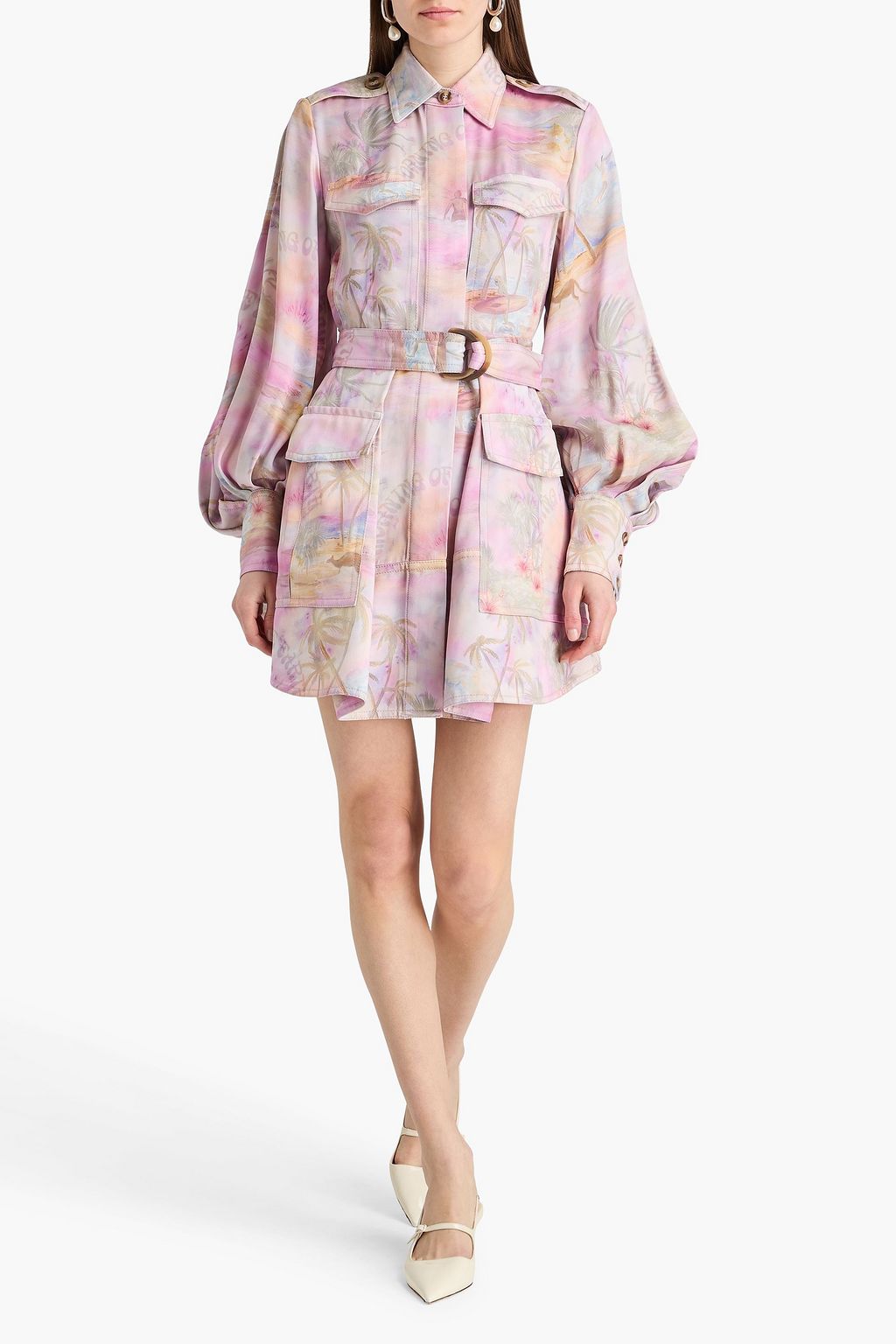 ZIMMERMANN Belted printed twill mini shirt dress | THE OUTNET
