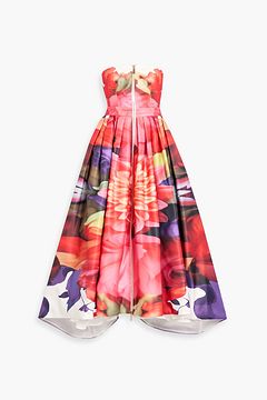 LEO LIN Norine strapless floral-print satin midi dress | THE OUTNET