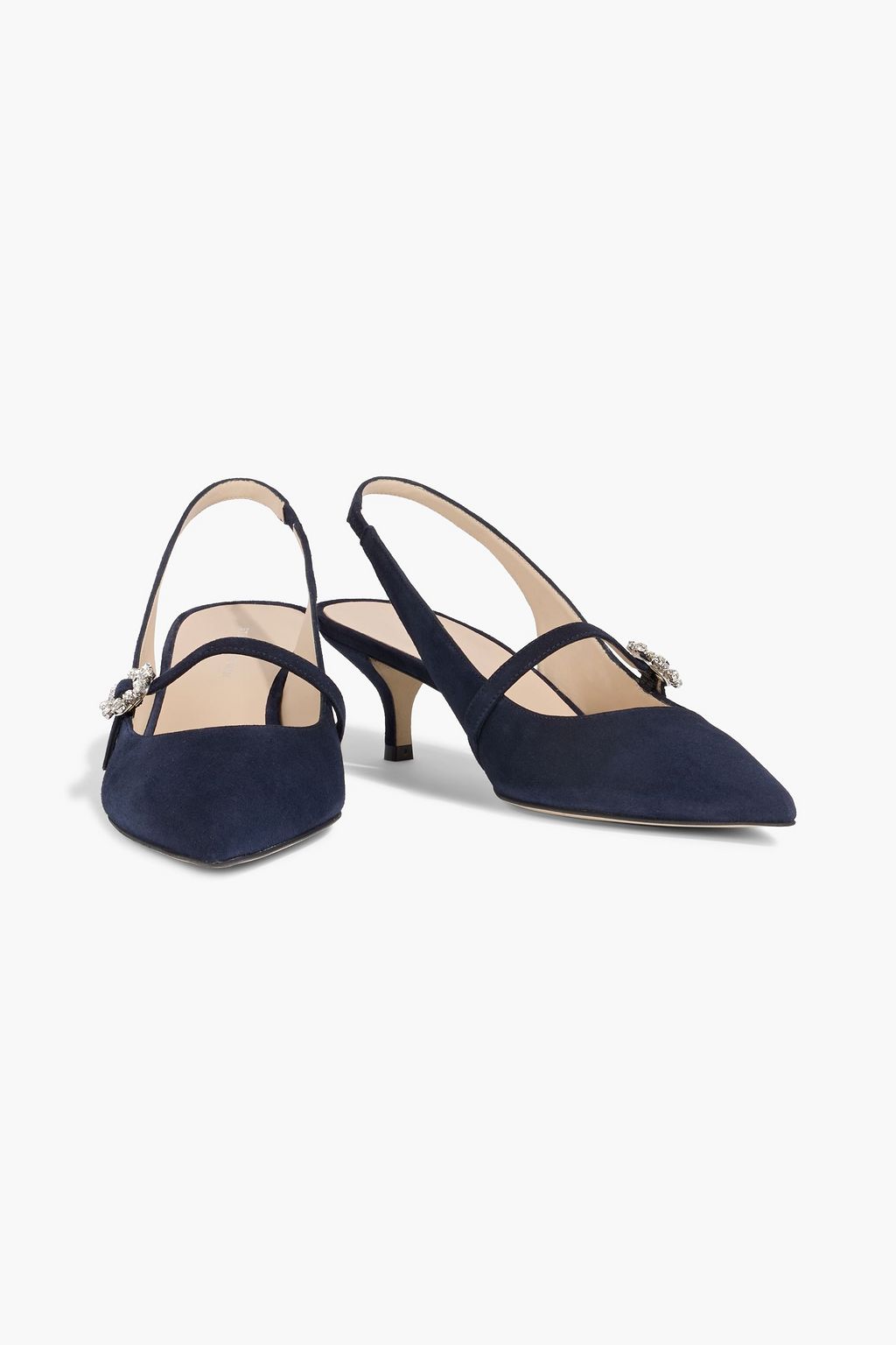 STUART WEITZMAN Aura 50 crystal-embellished suede slingback Mary Jane ...