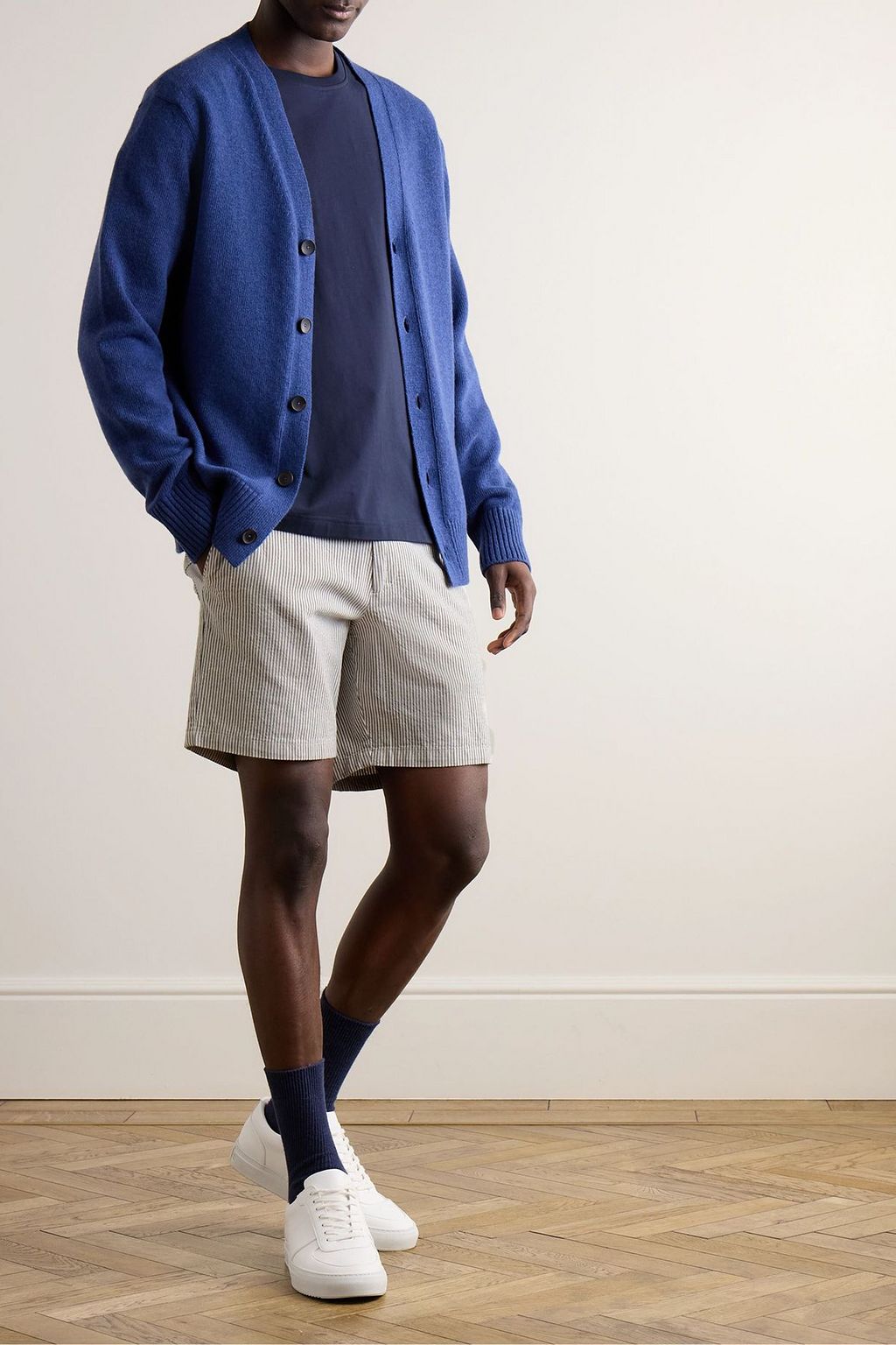 MR P. Slim-fit straight-leg striped cotton Bermuda shorts | THE OUTNET