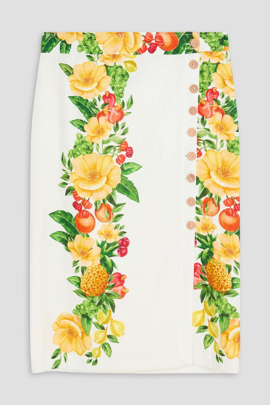 FARM RIO Midirock aus Leinen mit floralem Print | THE OUTNET