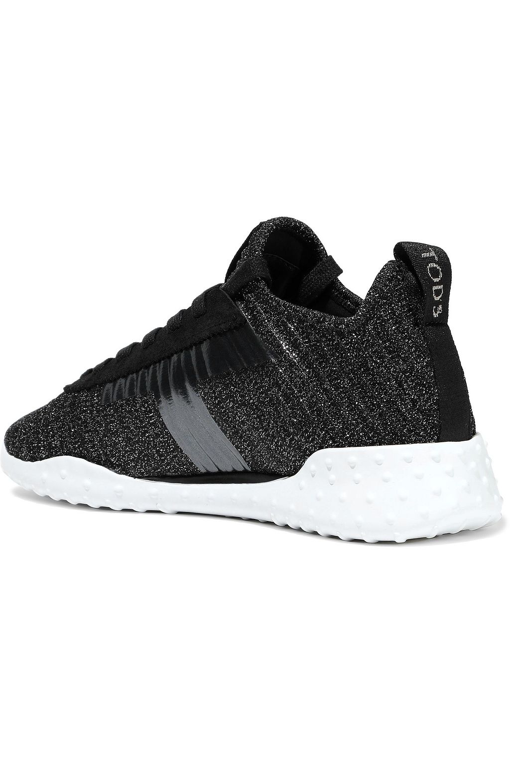 TOD'S Suede-trimmed metallic stretch-knit sneakers | THE OUTNET