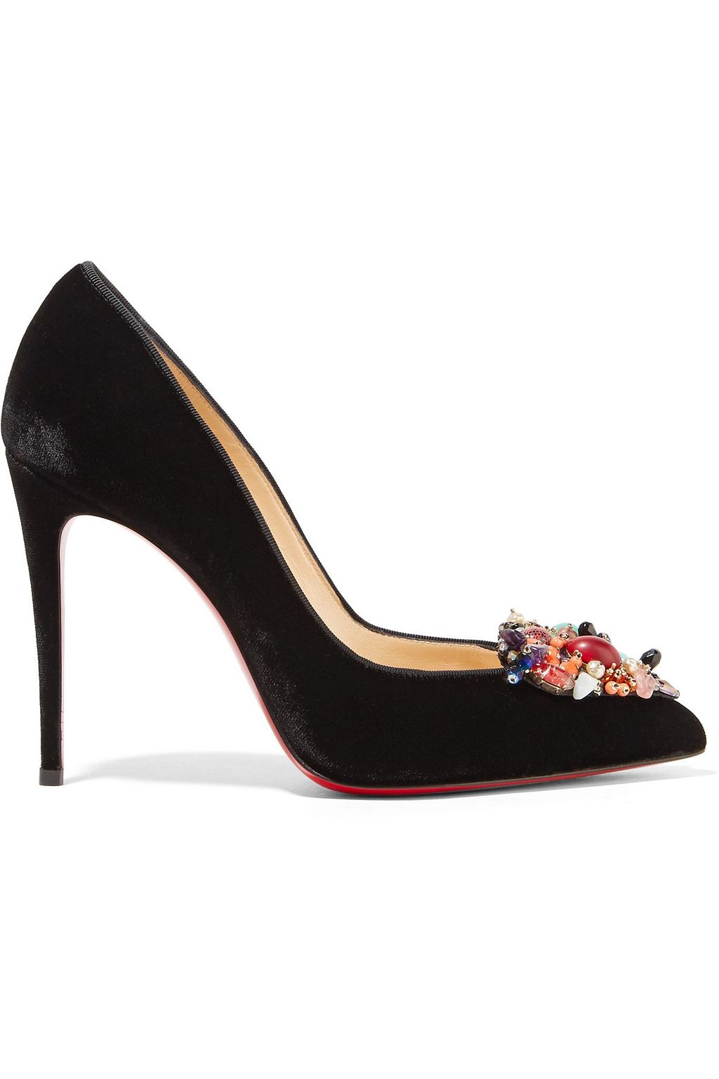 CHRISTIAN LOUBOUTIN Diva Cora 100 embellished velvet pumps | THE OUTNET