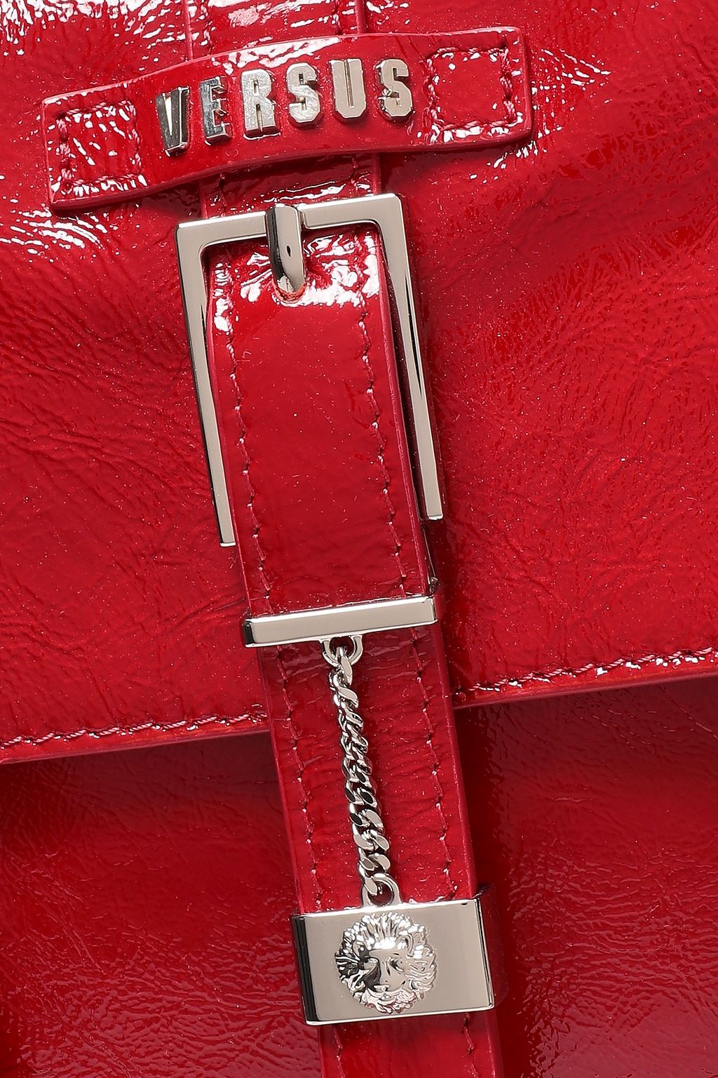 VERSUS VERSACE Buckle-embellished crinkled patent-leather shoulder bag ...