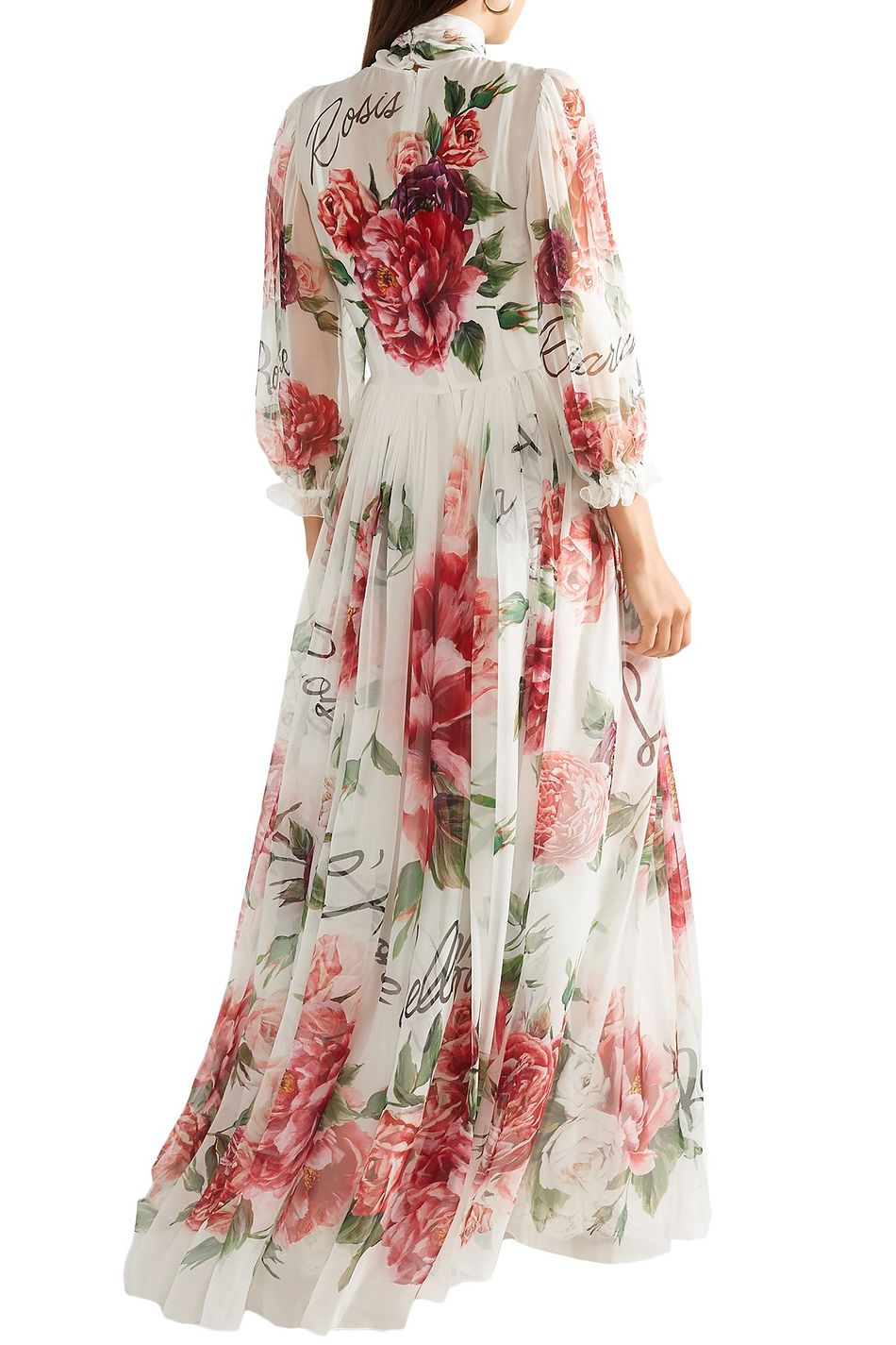 Dolce And Gabbana Pussy Bow Floral Print Silk Chiffon Gown The Outnet