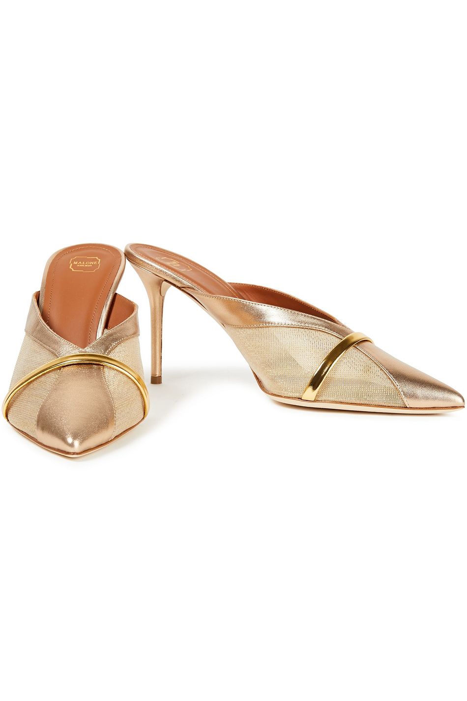 MALONE SOULIERS Bobbi 85 metallic leather and mesh mules | THE OUTNET