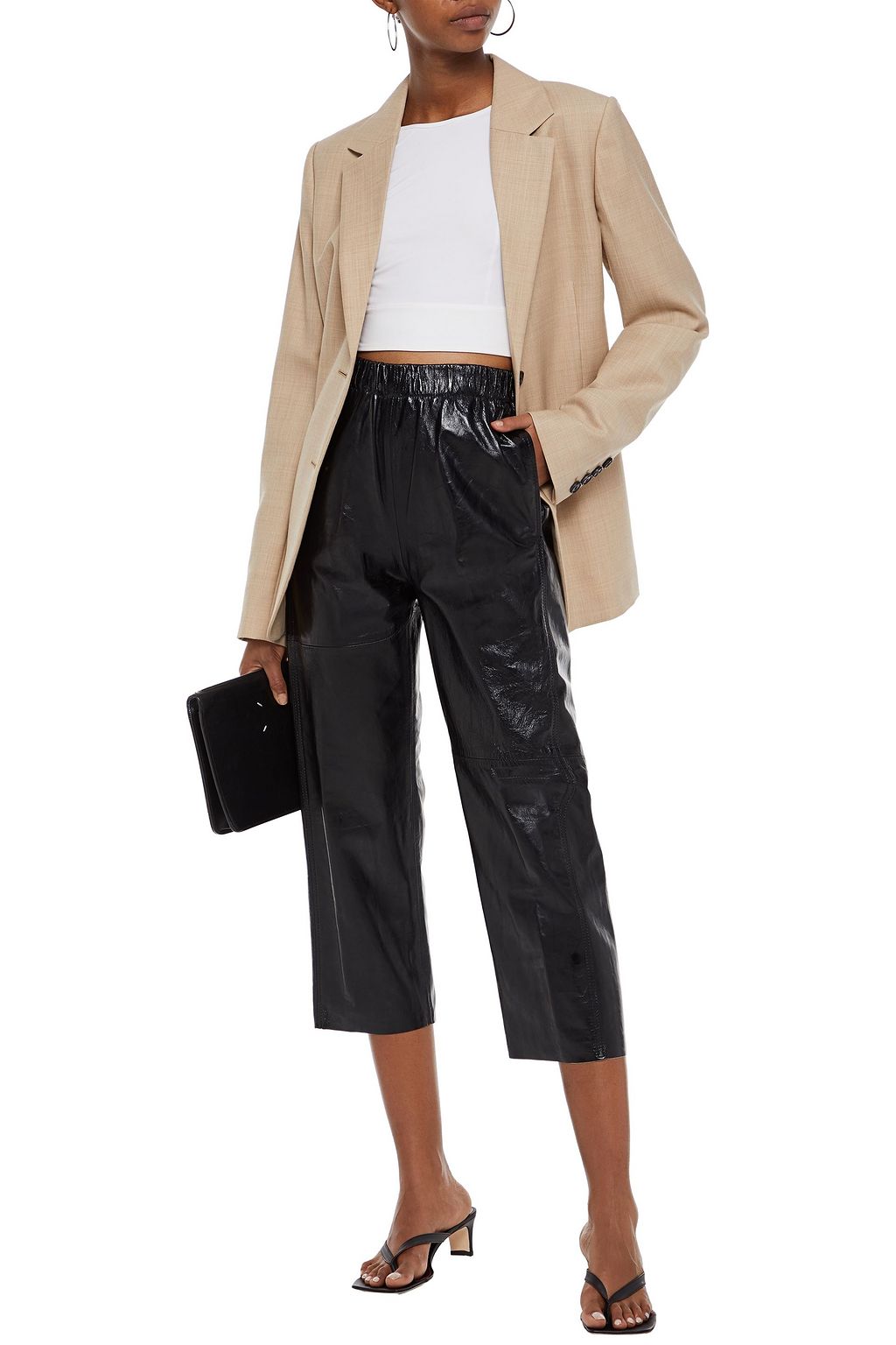 MM6 MAISON MARGIELA Cropped cracked patent-leather straight-leg pants ...