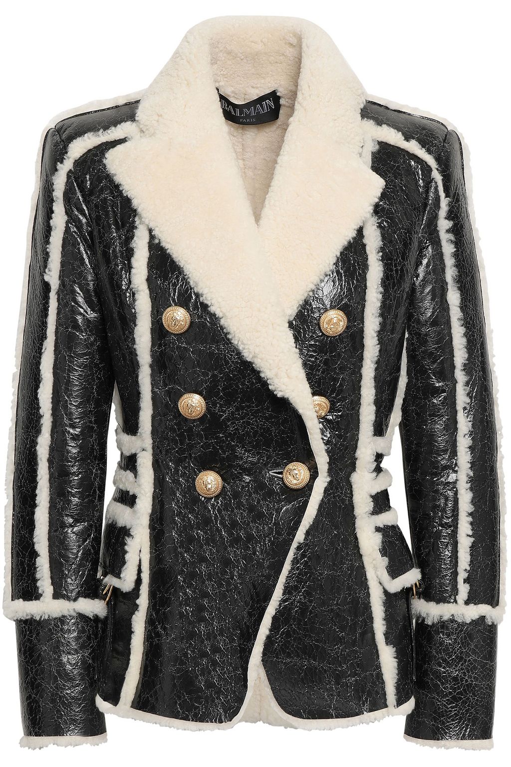 BALMAIN Double-breasted shearling jacket | THE OUTNET