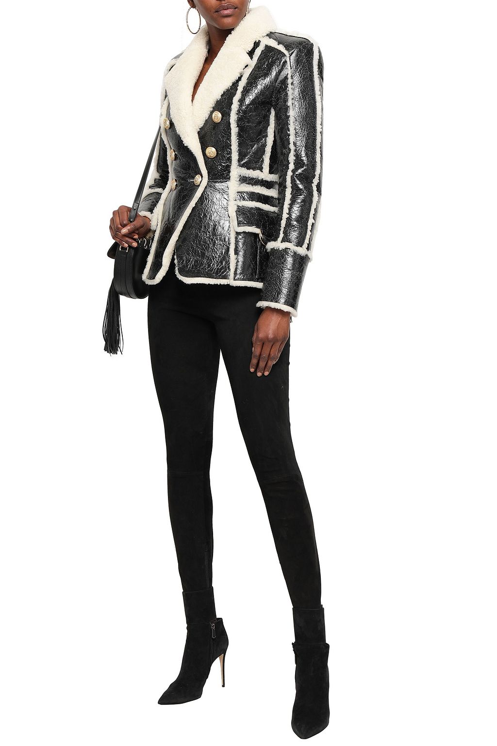 BALMAIN Double-breasted shearling jacket | THE OUTNET