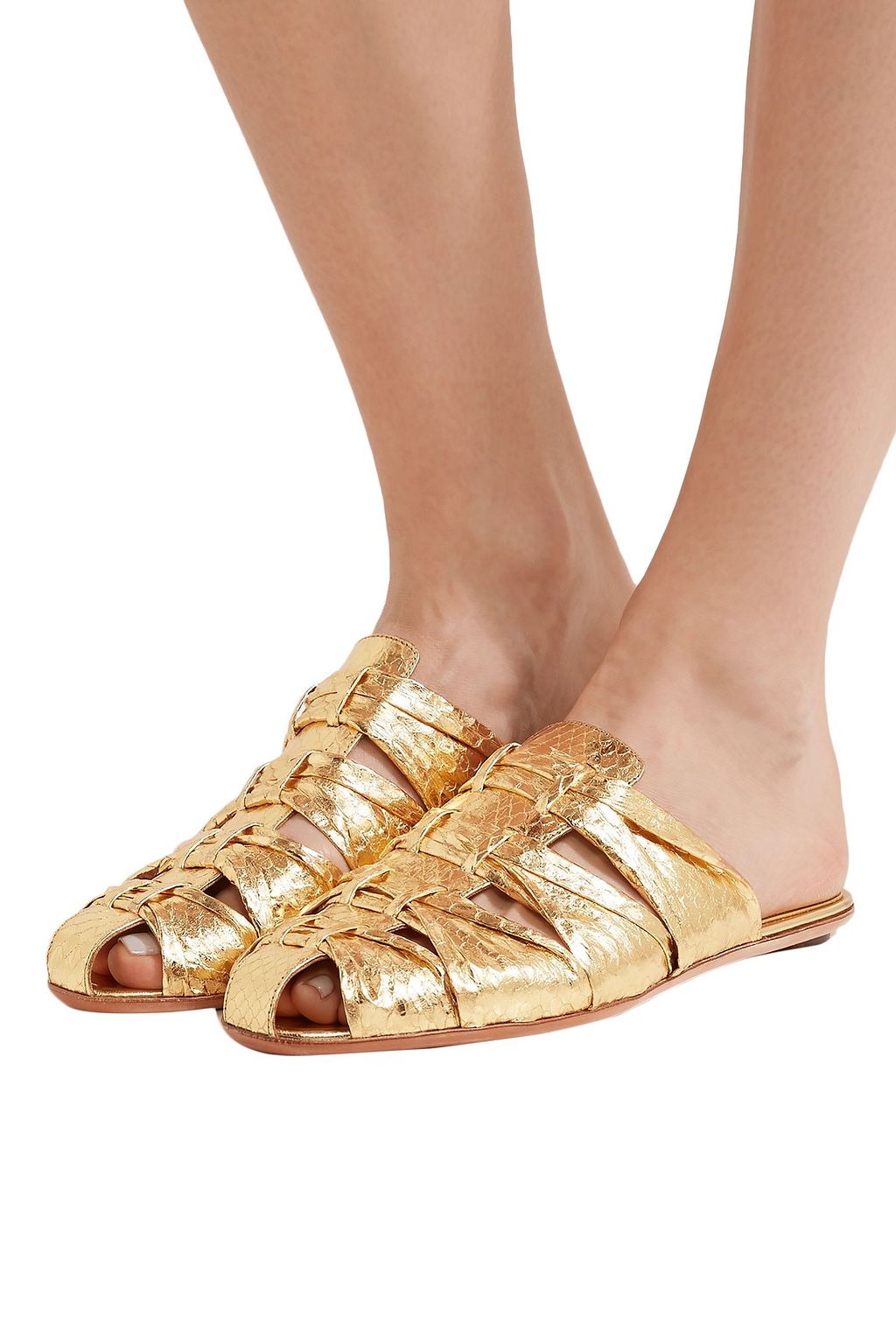 THE ROW Capri metallic elaphe slippers | THE OUTNET