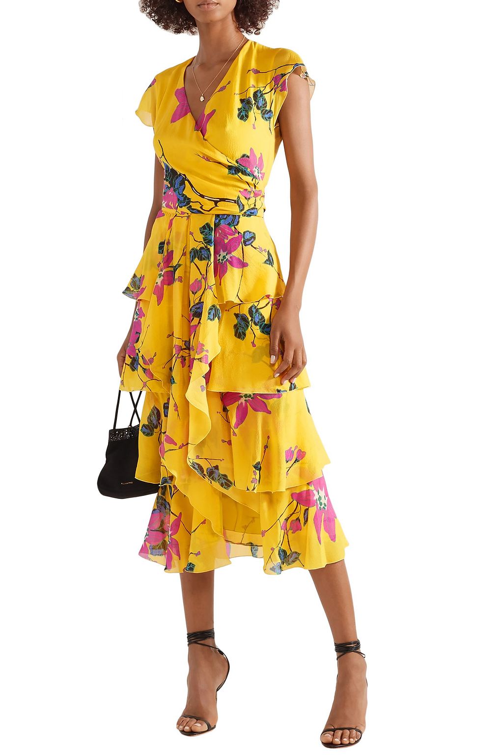 Etro Ruffled Floral Print Silk Crepe De Chine Midi Dress The Outnet