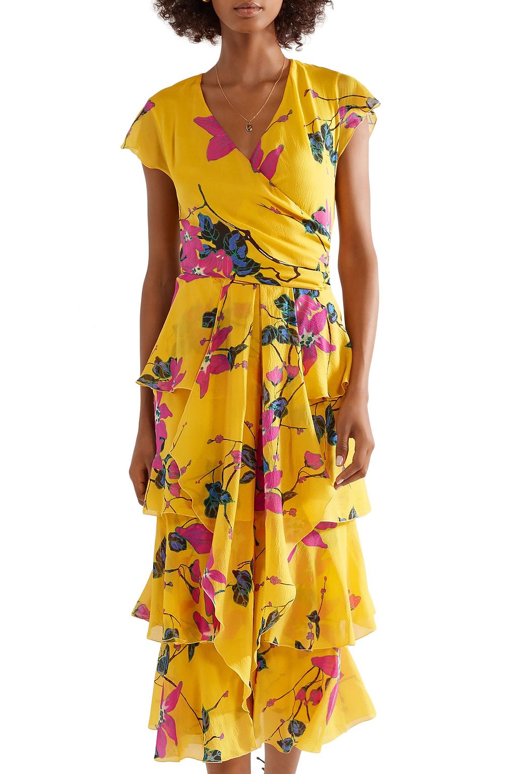 Etro Ruffled Floral Print Silk Crepe De Chine Midi Dress The Outnet