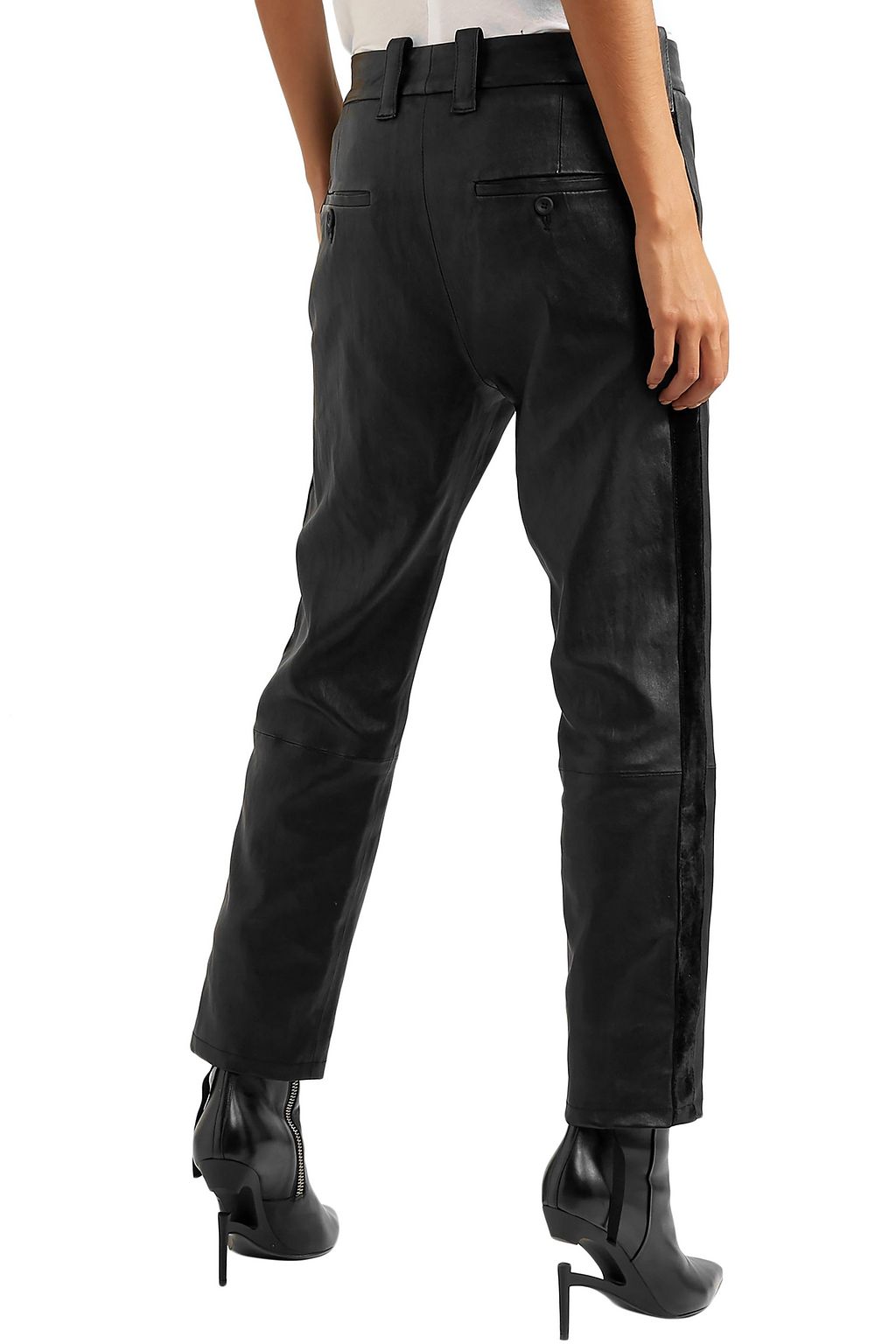 Black Cropped lace-up leather straight-leg pants | Sale up to 70% off ...