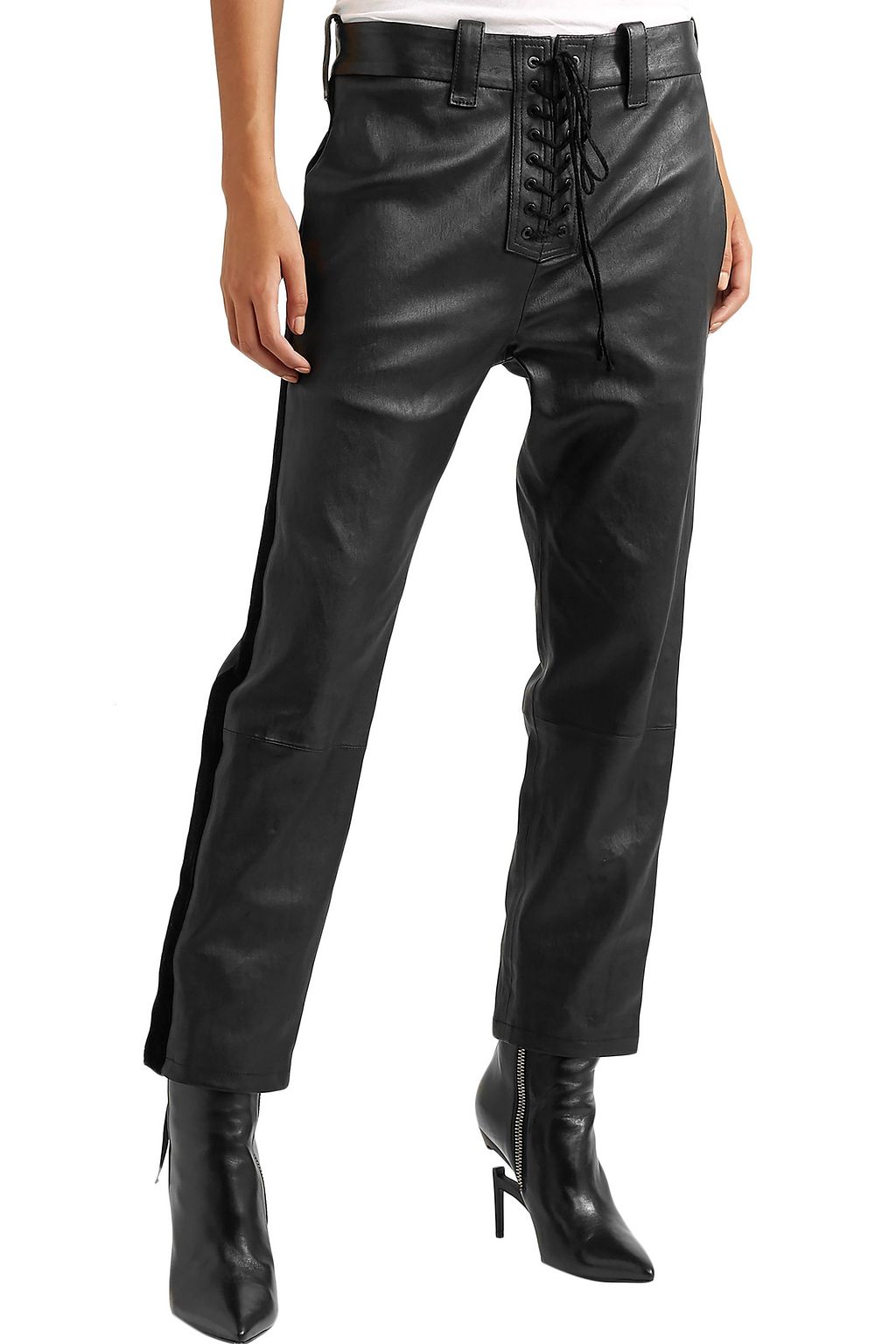 Black Cropped lace-up leather straight-leg pants | Sale up to 70% off ...