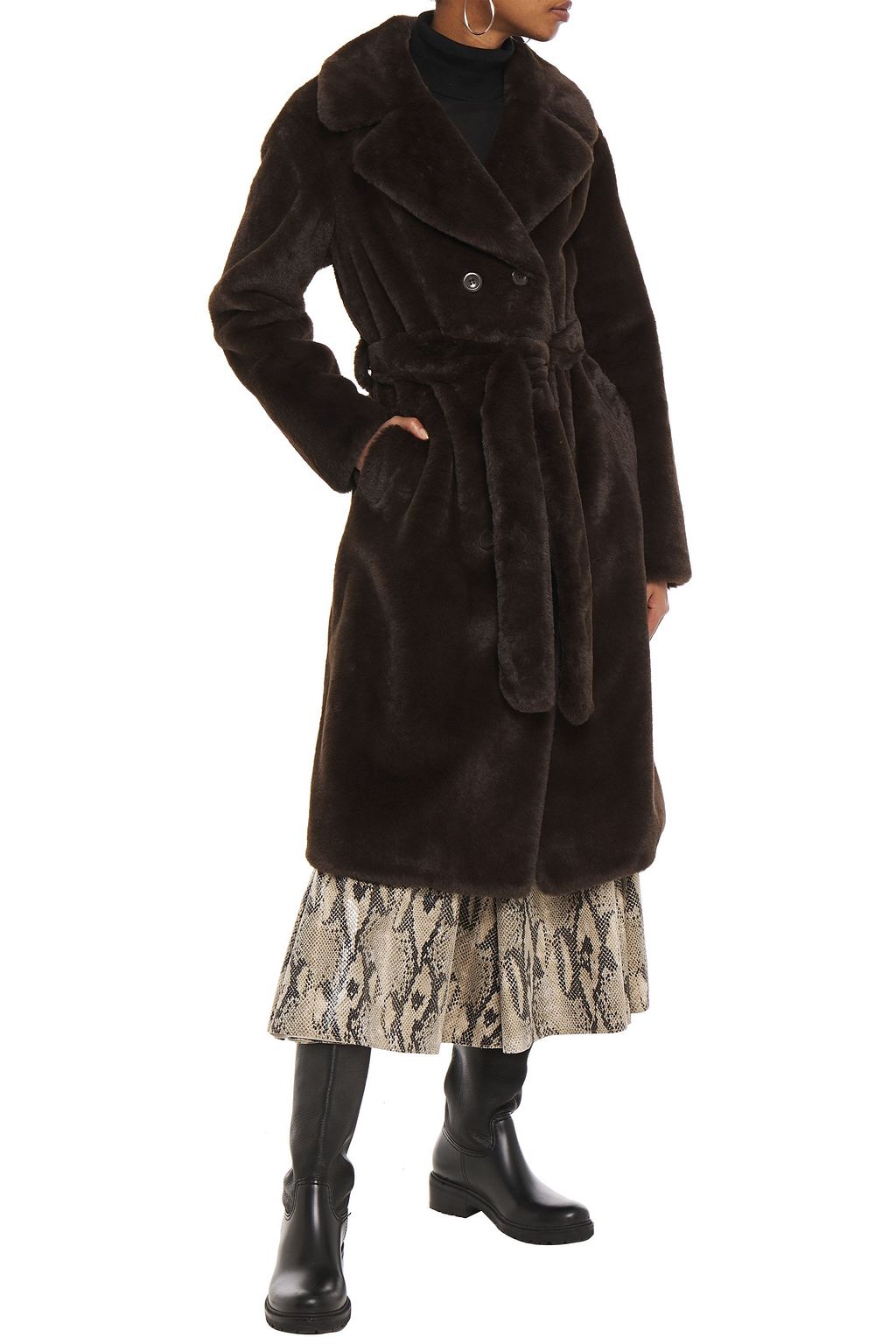 STAND STUDIO Faustine belted double-breasted faux fur coat | THE OUTNET
