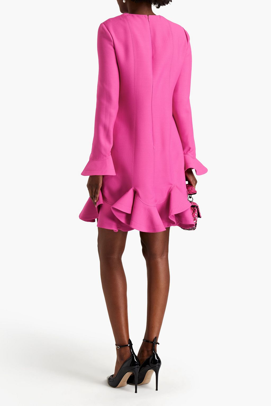 Valentino Garavani Ruffled Wool And Silk Blend Crepe Dress The Outnet
