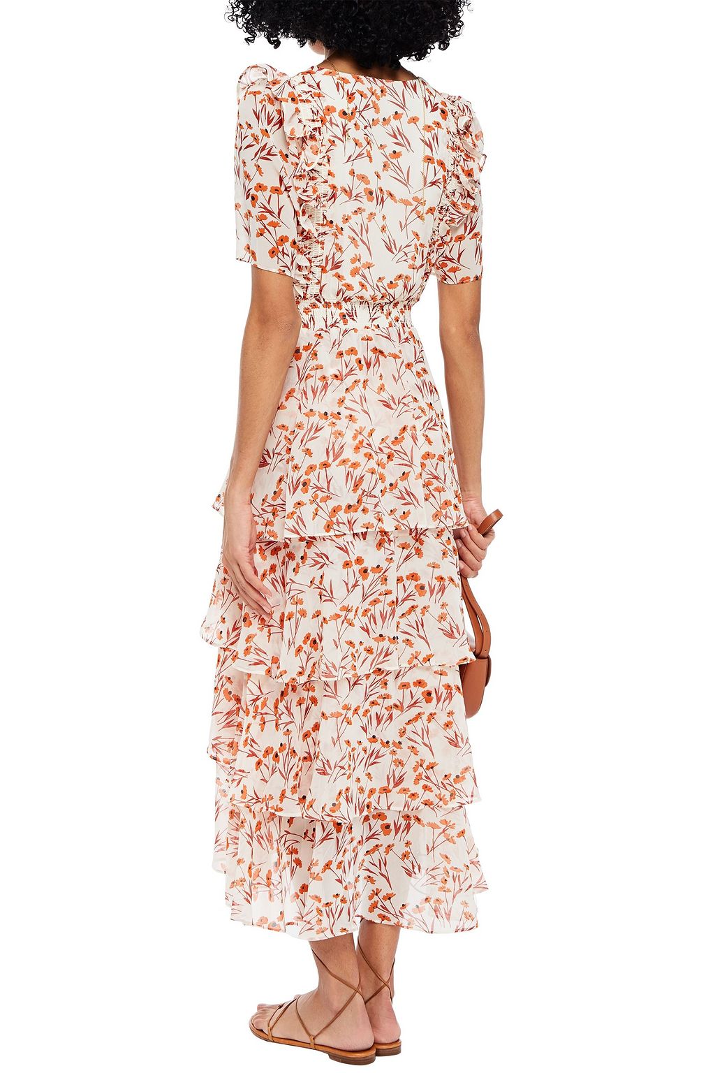Ecru Romina Tiered Floral Print Chiffon Midi Dress Sale Up To 70 Off