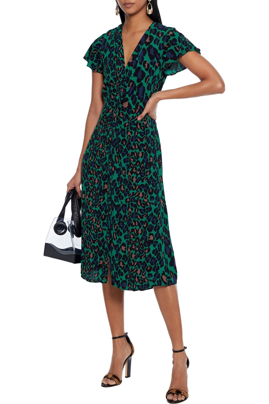 Emerald Cecilia Ruched Printed Crepe Midi Dress Sale Up To 70 Off