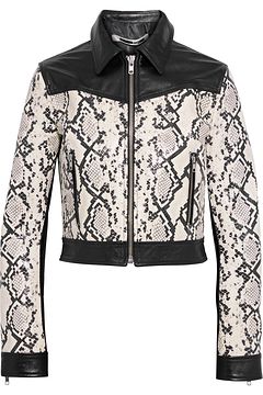 MCQ ALEXANDER MCQUEEN Cropped smooth and snake-effect leather jacket ...