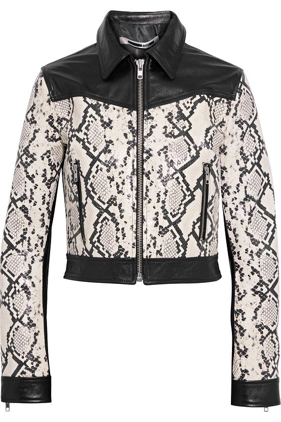 MCQ ALEXANDER MCQUEEN Cropped smooth and snake-effect leather jacket ...