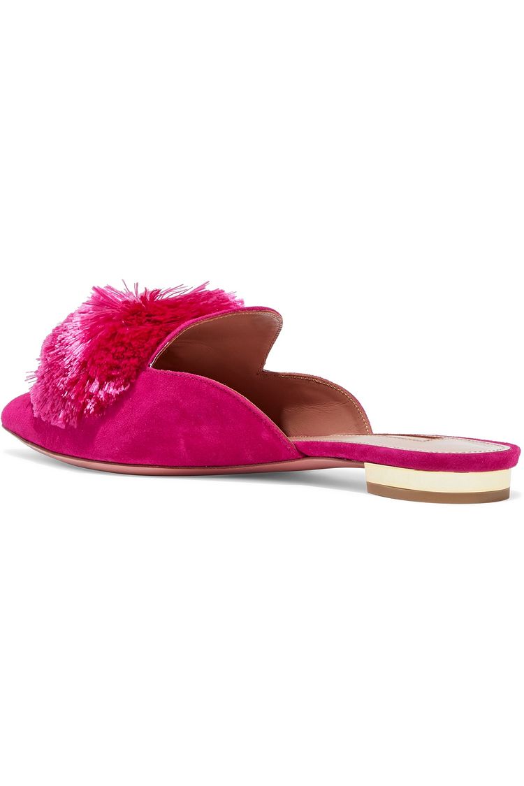AQUAZZURA Powder Puff pompom-embellished suede slippers | THE OUTNET