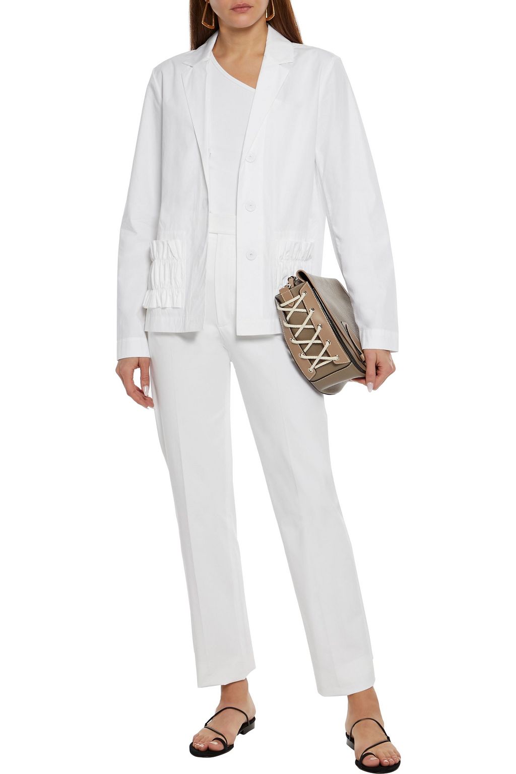 LEE MATHEWS Dwight ruched cotton-poplin blazer | THE OUTNET