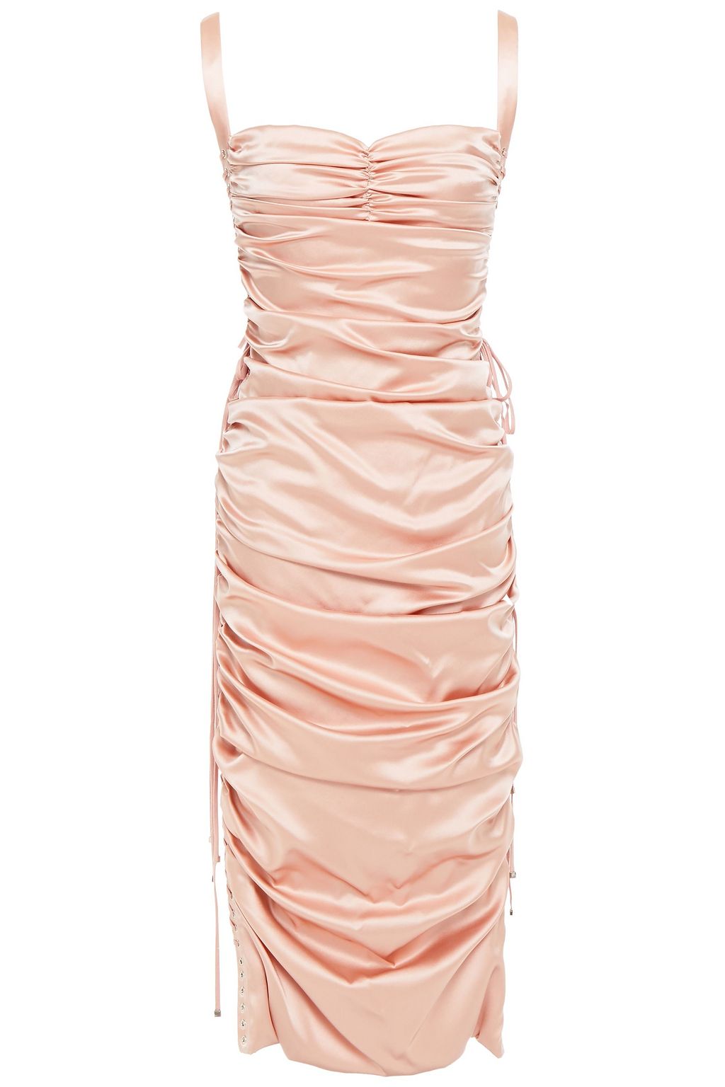 Dolceandgabbana Lace Up Ruched Silk Blend Satin Midi Dress The Outnet