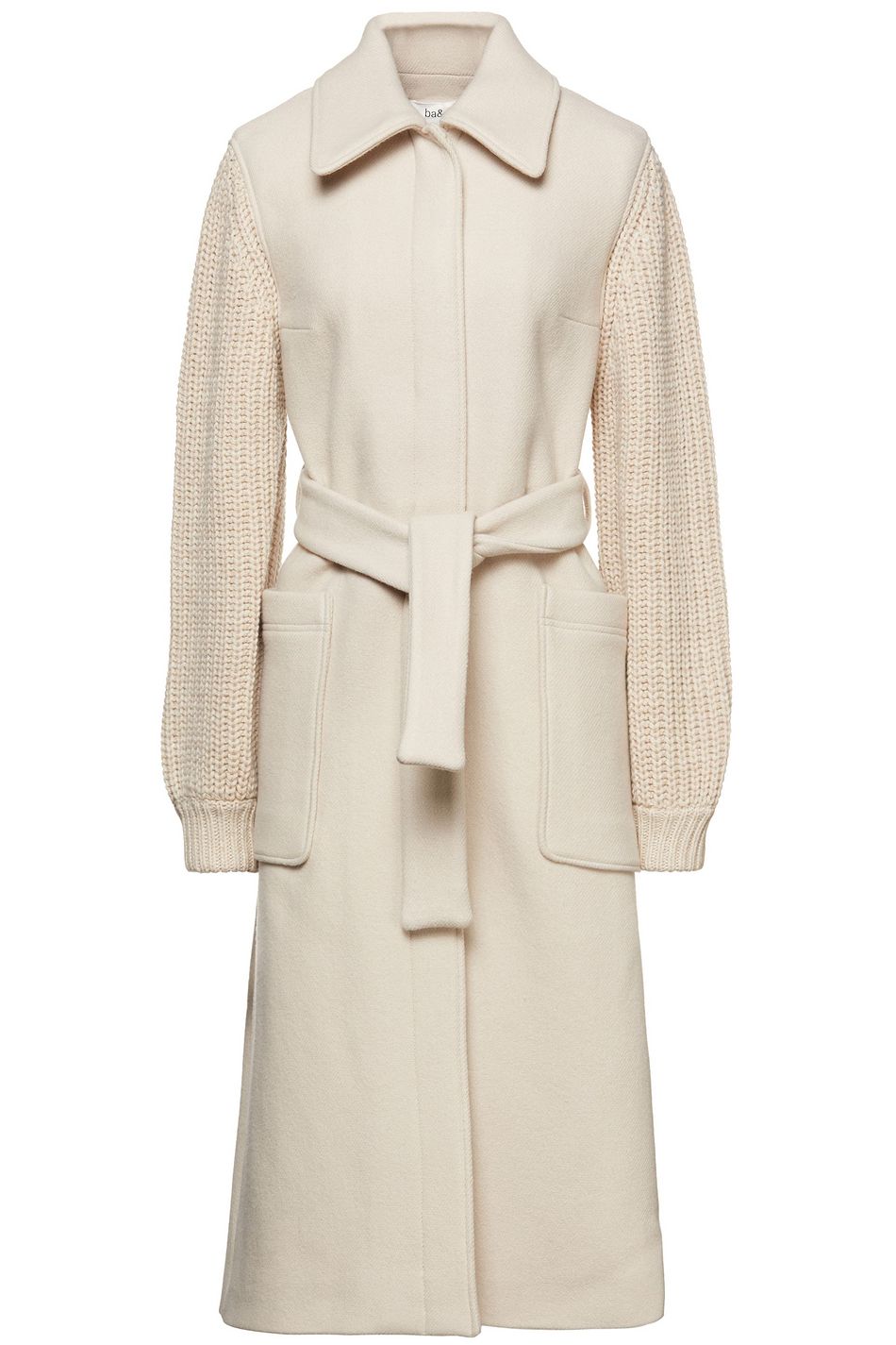 BA&SH Belted ribbed knit-paneled wool-blend felt coat | THE OUTNET