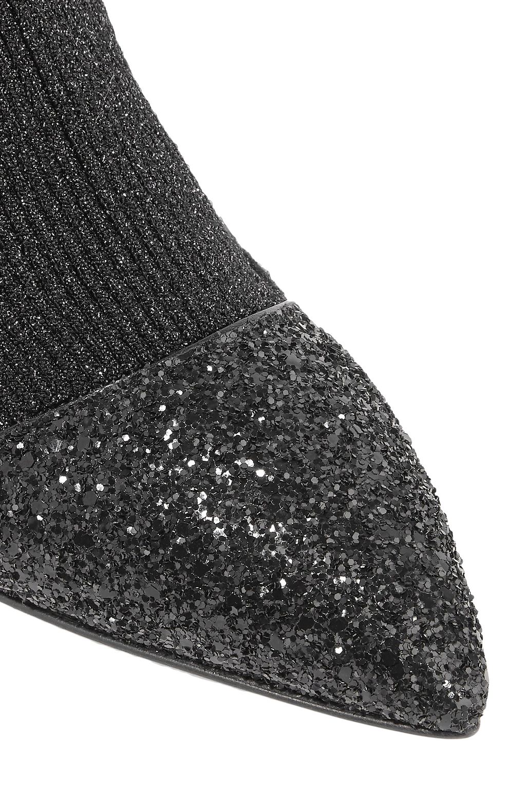 MIU MIU Glittered metallic ribbed-knit sock boots | THE OUTNET