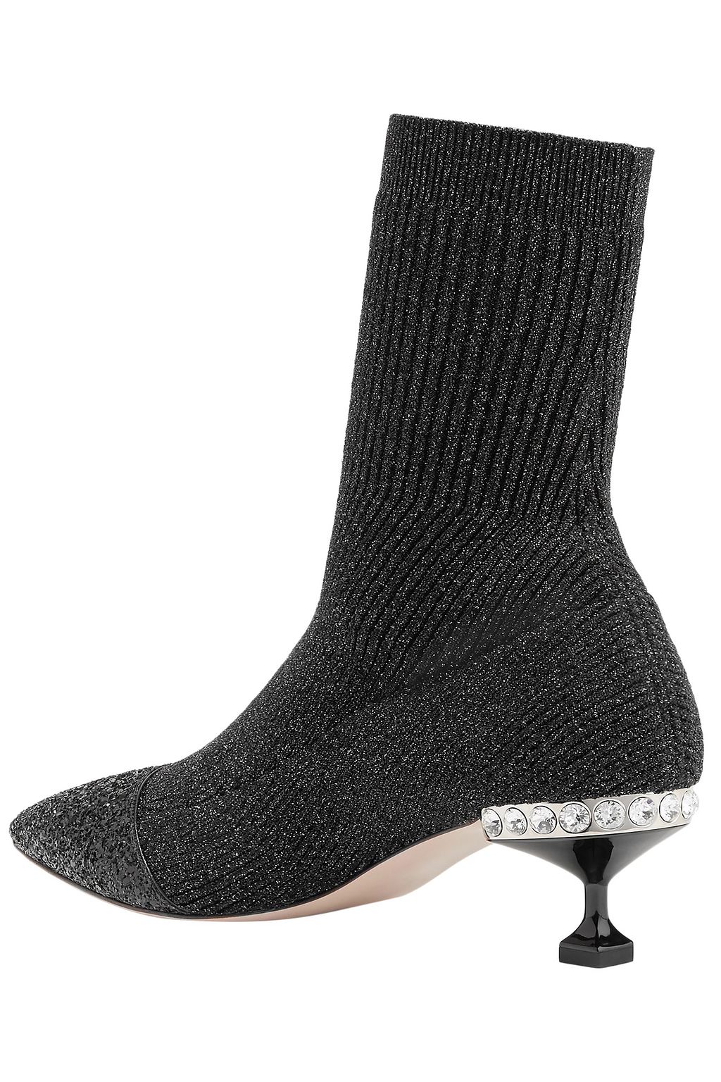 MIU MIU Glittered metallic ribbed-knit sock boots | THE OUTNET