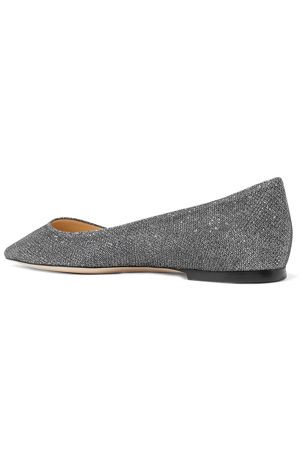 JIMMY CHOO Romy glittered canvas point-toe flats | THE OUTNET