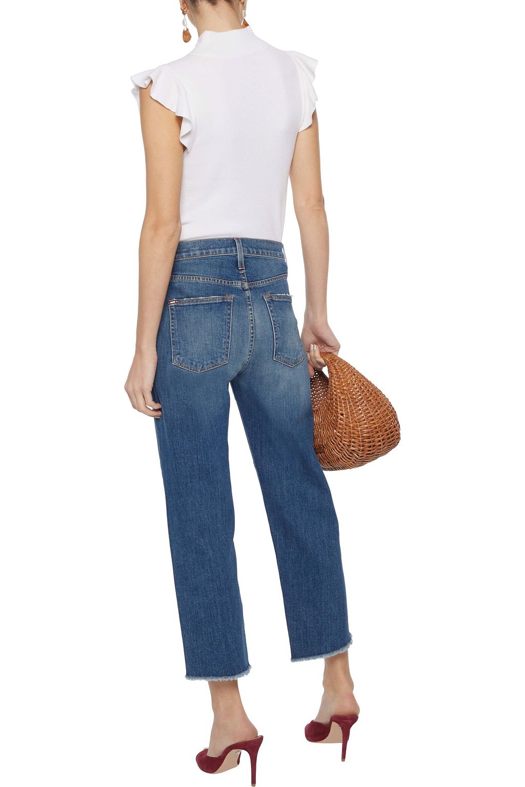 Mid denim Amazing cropped frayed mid-rise straight-leg jeans | Sale up ...