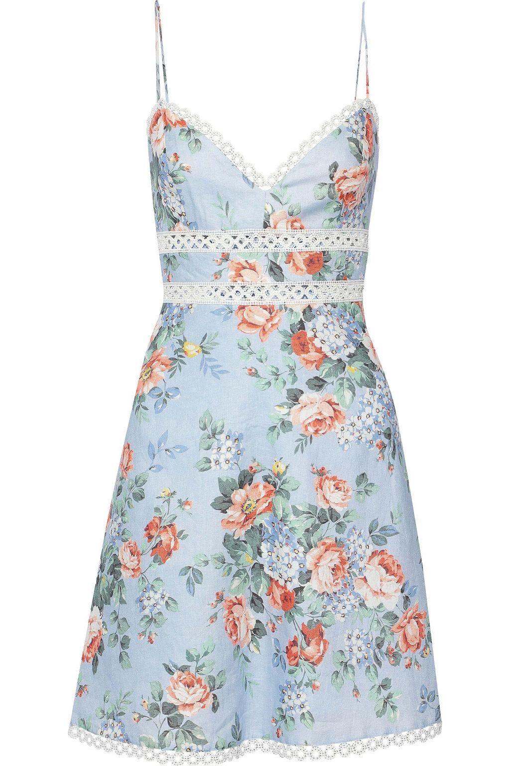 Zimmermann Bowie Crochet Trimmed Floral Print Linen Dress The Outnet