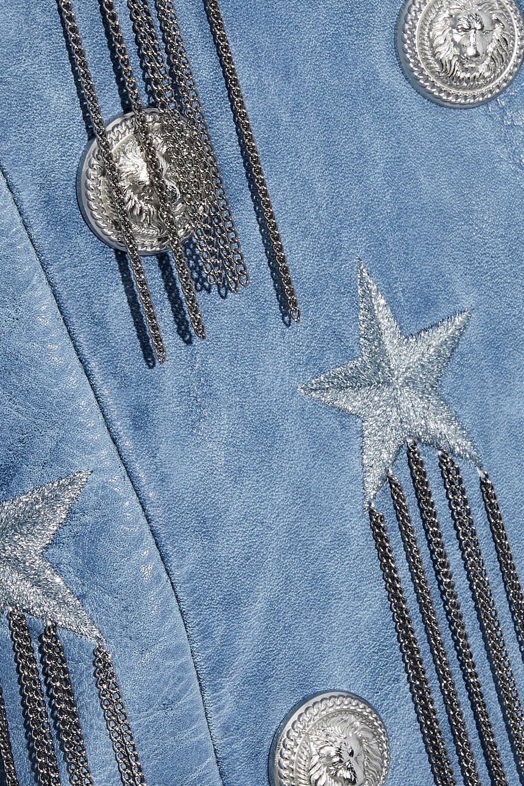 BALMAIN Chain-embellished metallic embroidered leather biker jacket ...