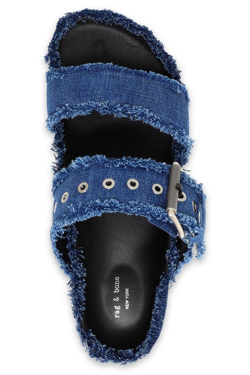 Mid denim Buckled frayed denim platform slides | RAG & BONE | THE OUTNET