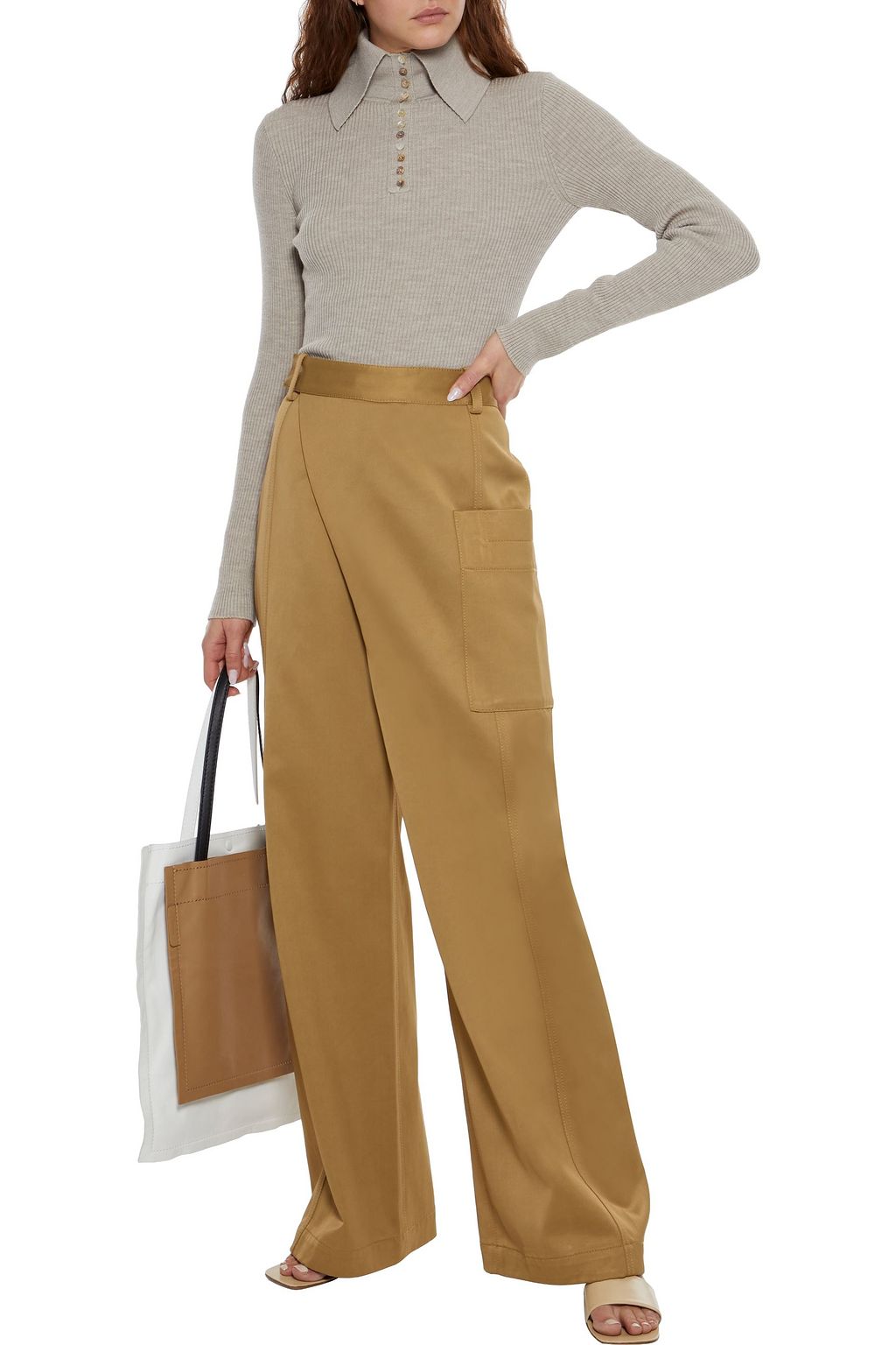 DEVEAUX Harper button-detailed ribbed merino wool polo shirt | THE OUTNET
