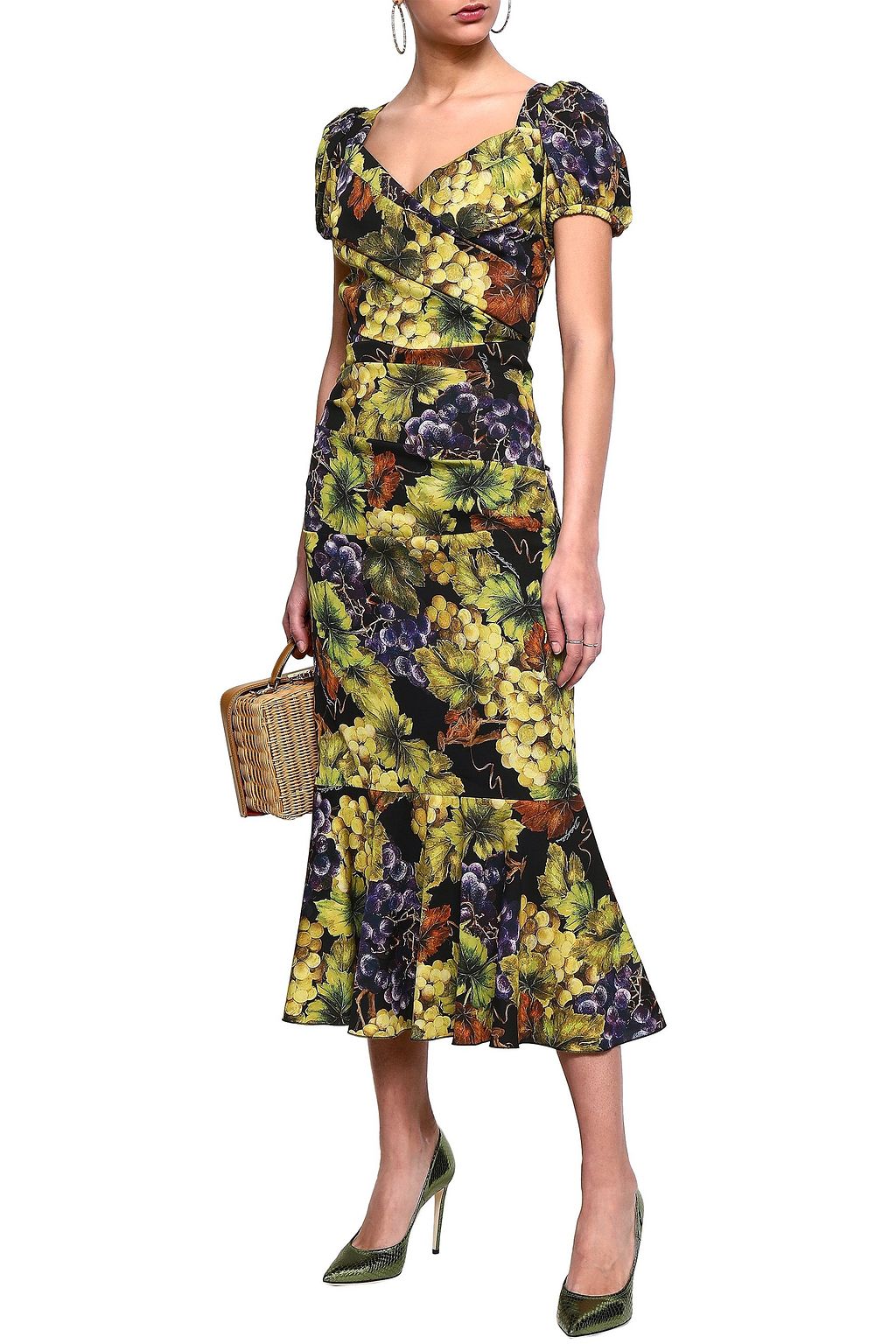 Dolce And Gabbana Wrap Effect Ruched Printed Silk Blend Midi Dress Sale